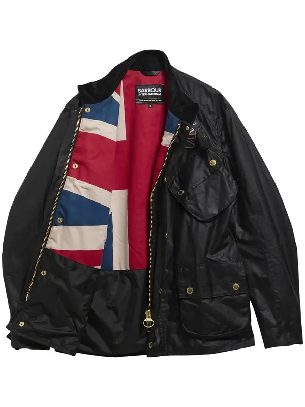 BARBOUR INTERNATIONAL High Neck Waxed Cotton Jacket - Black