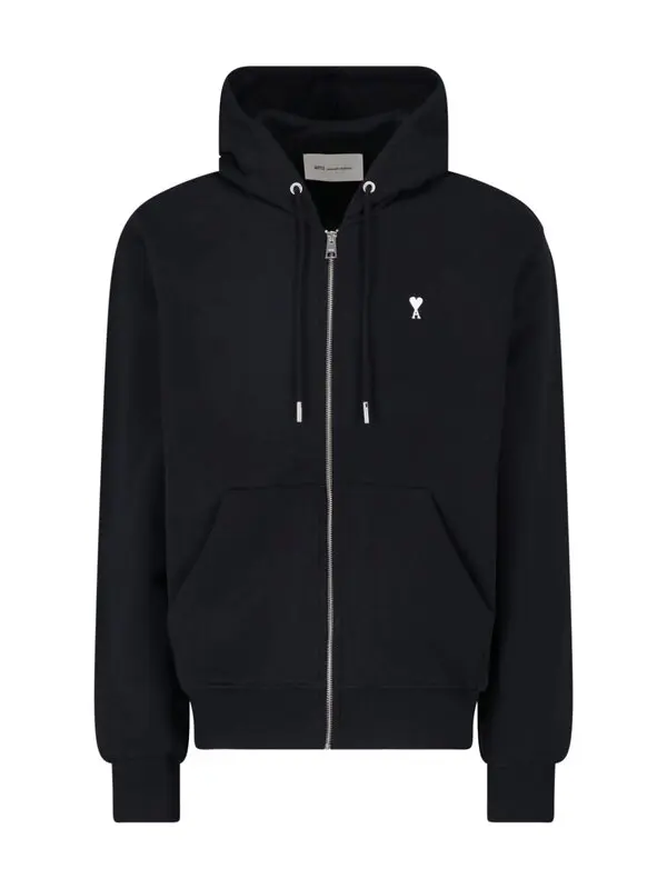 AMI Paris Logo Zip-up Hoodie - Black
