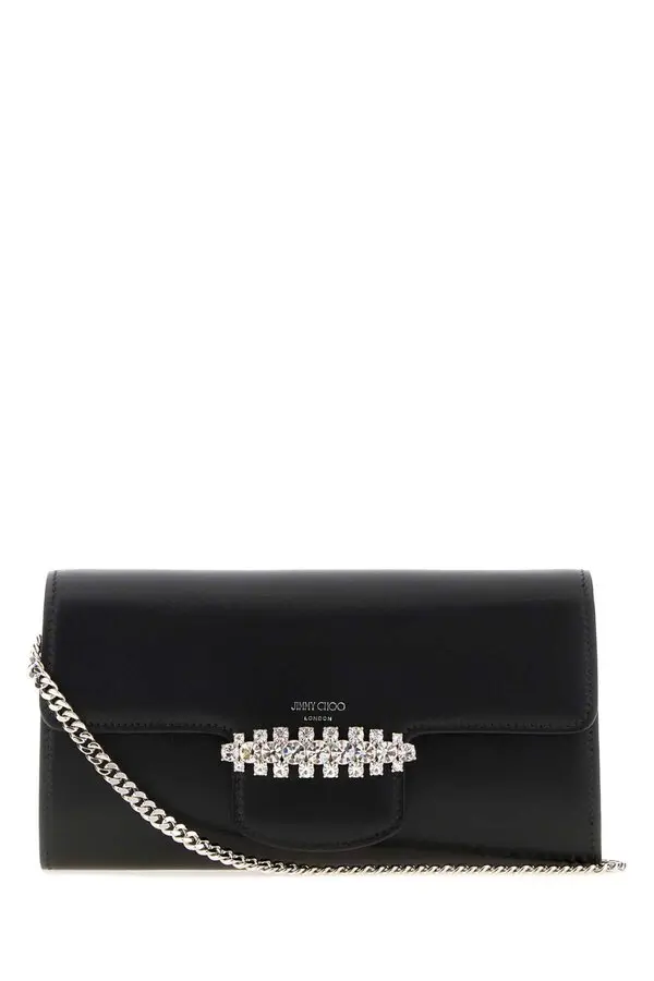 JIMMY CHOO Mini Bing Wallet On Chain Leather Slim Wallet - Black