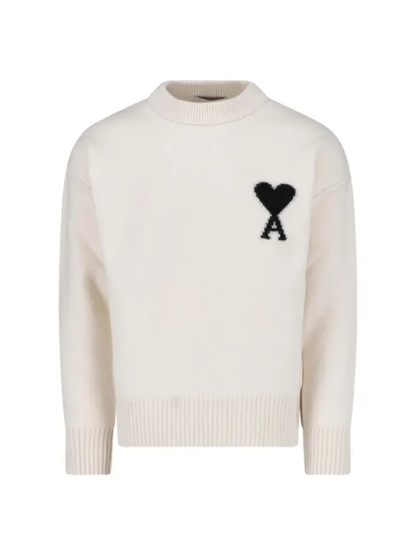 AMI Paris Wool Crewneck Sweater With Chest Logo