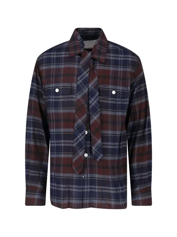 Sacai Plaid Long Sleeve Shirt With Tie Detail
