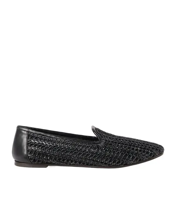 Brunello Cucinelli Techno Raffia And Calfskin Flats