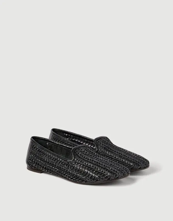 Brunello Cucinelli Techno Raffia And Calfskin Flats