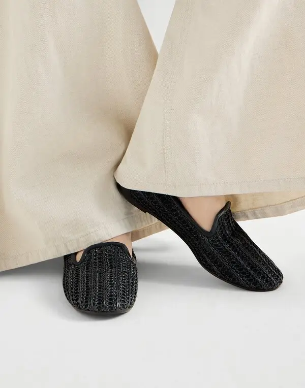 Brunello Cucinelli Techno Raffia And Calfskin Flats