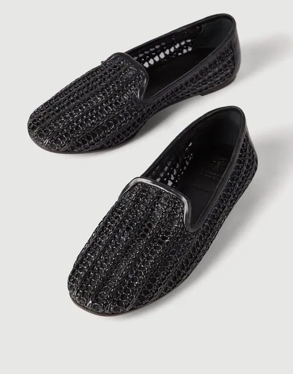 Brunello Cucinelli Techno Raffia And Calfskin Flats