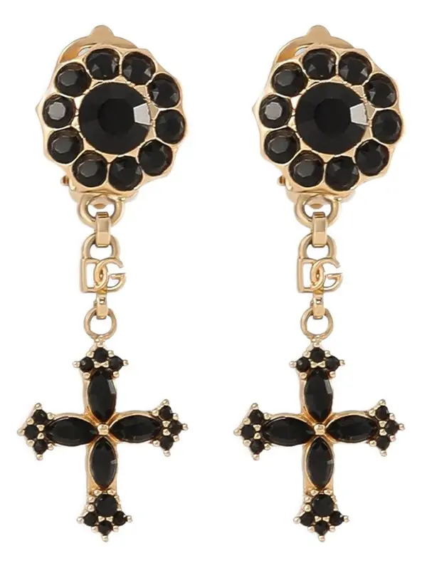 Dolce & Gabbana Cross Pendant Earrings - Black