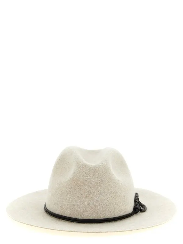 Brunello Cucinelli Fedora' Hat With Wide Brim And Cord - Cream