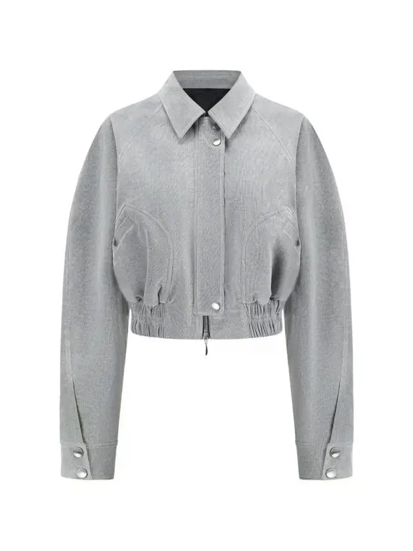 OUDE WAAG Corduroy Cocoon Cropped Jacket - Grey