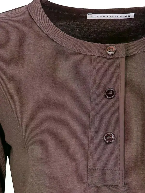 Studio Nicholson Ribbed Henley Top - Brown