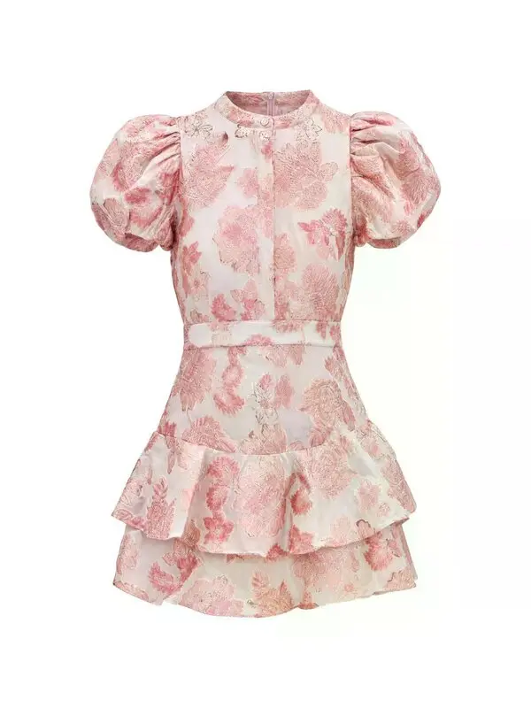Alice + Olivia Floral-jacquard Ruffled Mini Dress - Pink