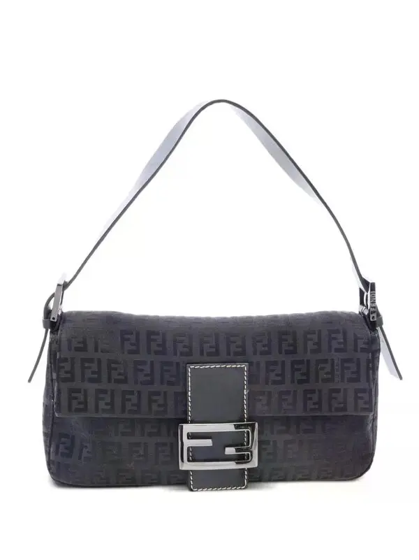 Fendi Zucchino Canvas Mamma Baguette Shoulder Bag - Black