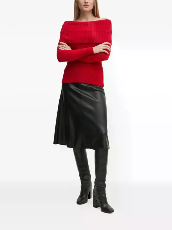Sisley Off-shoulder Ribbed-knit Sweater