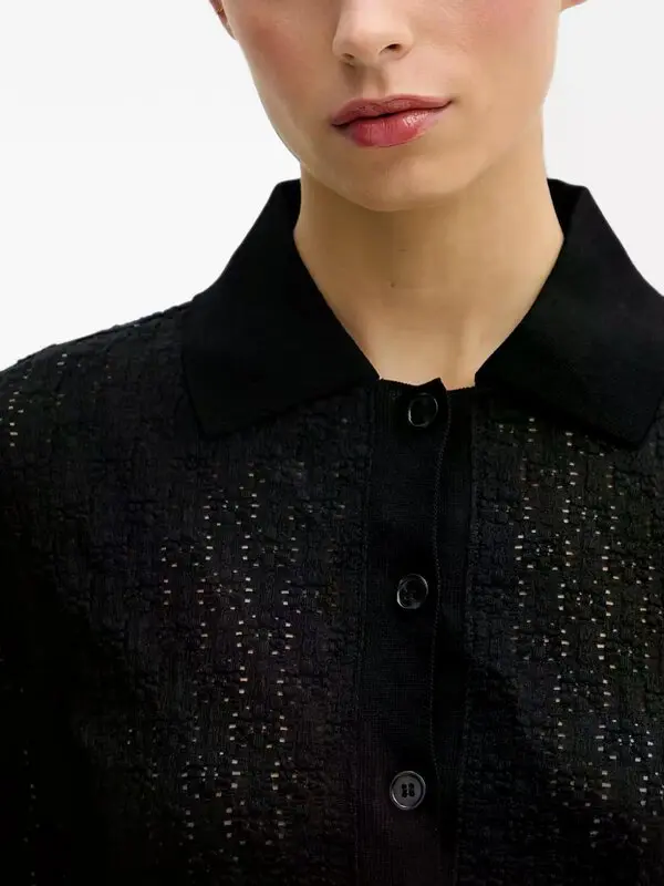 Sisley Crochet-knit Long-sleeve Polo Shirt