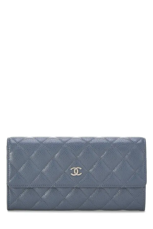 Chanel Caviar Classic Long Flap Wallet - Blue