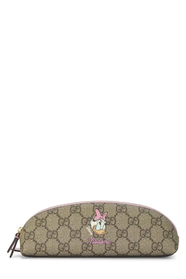 Gucci X Disney Brown Gg Supreme Canvas Daisy Duck Penil Case - Beige