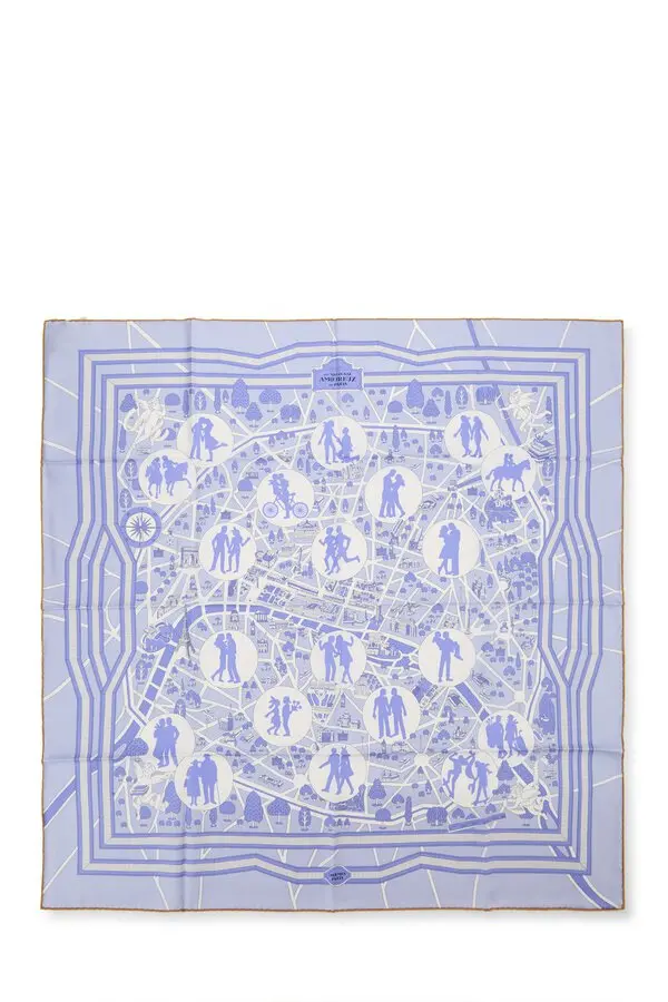 Hermès Multicolor 'les Nouveaux Amoureux De Paris' Silk Scarf 90 - Blue