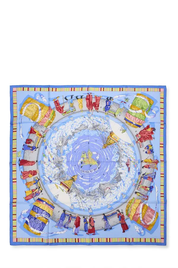 Hermès Multicolor 'prières Au Vent' Silk Scarf 90 - Blue