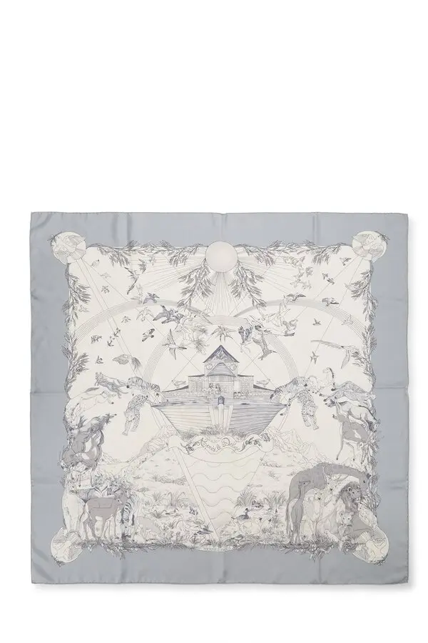 Hermès Multicolor 'après Le Déluge' Silk Scarf 90 - Grey