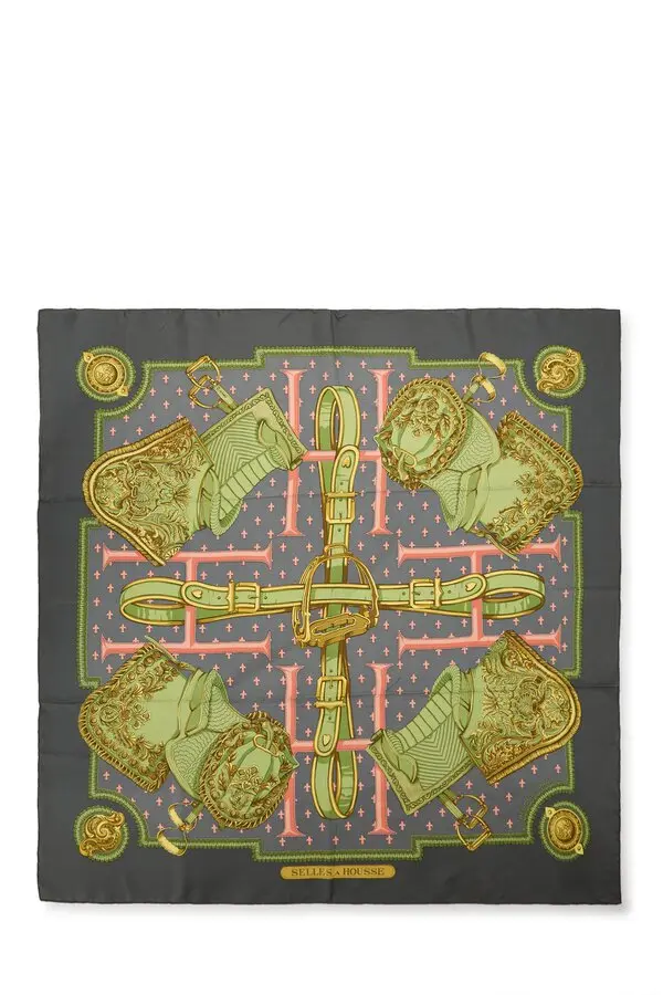 Hermès Multicolor 'selles A Housse' Silk Scarf 90