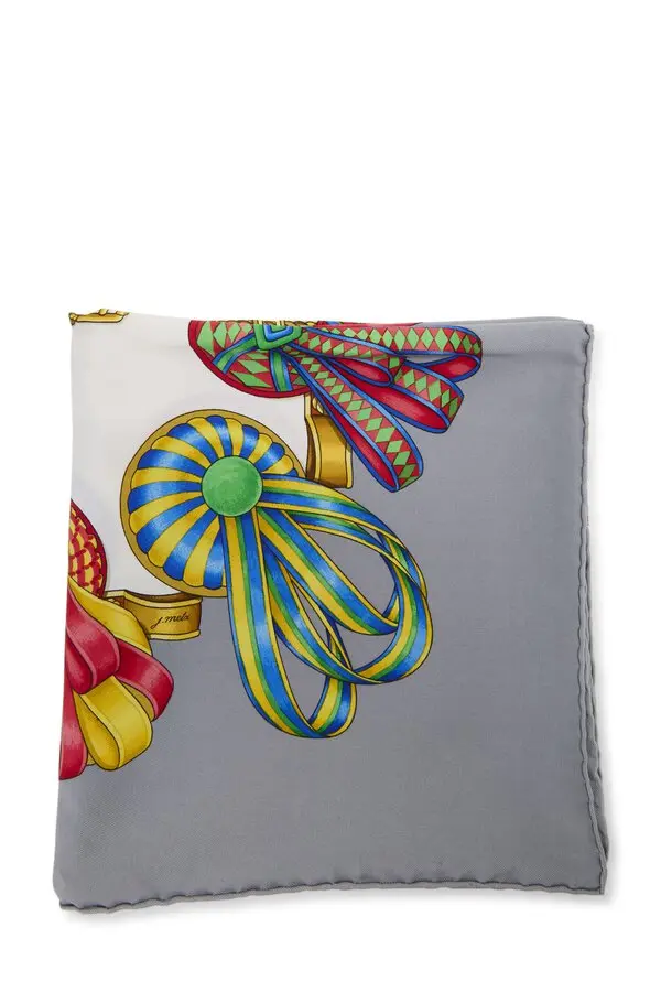 Hermès Multicolor 'les Rubans Du Cheval' Silk Scarf 90 - Grey