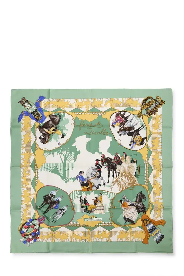 Hermès Multicolor 'feria De Sevilla' Silk Scarf 90 - Green