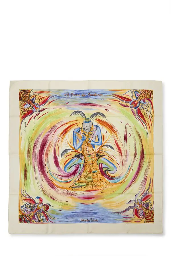 Hermès Multicolor 'les Perles De Turkana' Silk Scarf 90 - Beige