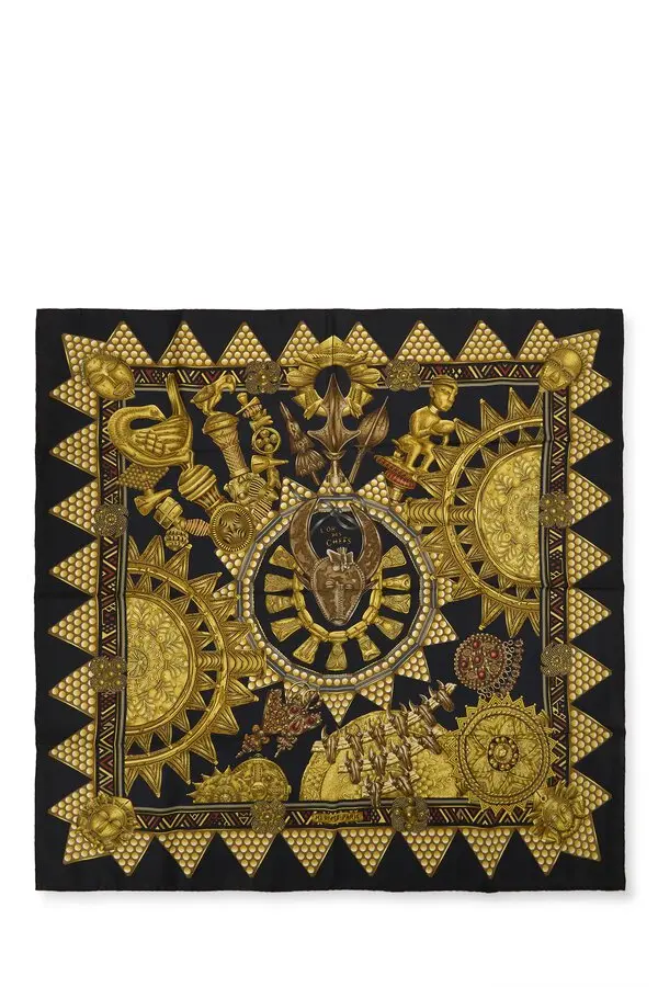 Hermès Multicolor 'l'or Des Chefs' Silk Scarf 90 - Black