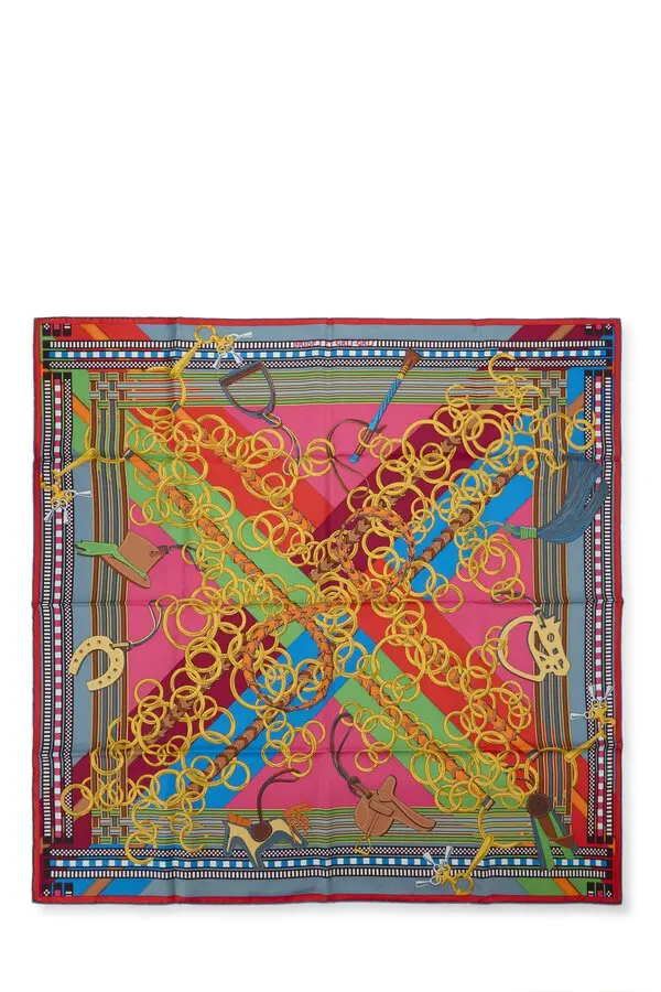 Hermès Multicolor 'brides Et Gris Gris' Silk Scarf 90