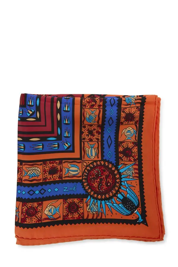 Hermès Multicolor 'ors Bleus D'afrique' Silk Scarf 90 - Orange