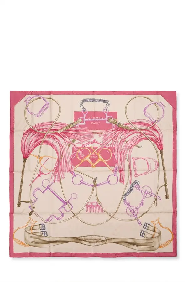 Hermès Multicolor 'projets Carrés Au Crayon' Silk Scarf 90 - Pink