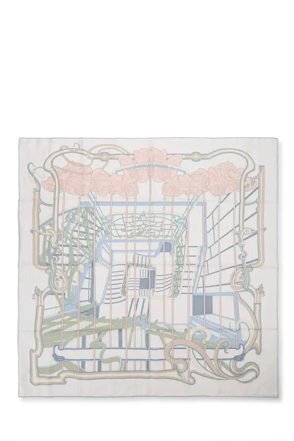 Hermès Multicolor 'la Ligne Coup De Fouet' Silk Scarf 90 - White
