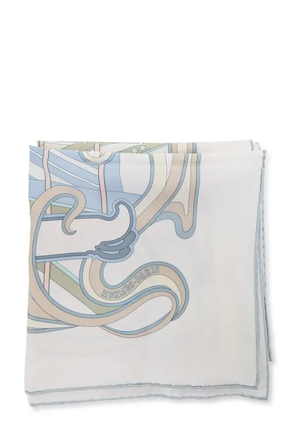 Hermès Multicolor 'la Ligne Coup De Fouet' Silk Scarf 90 - White