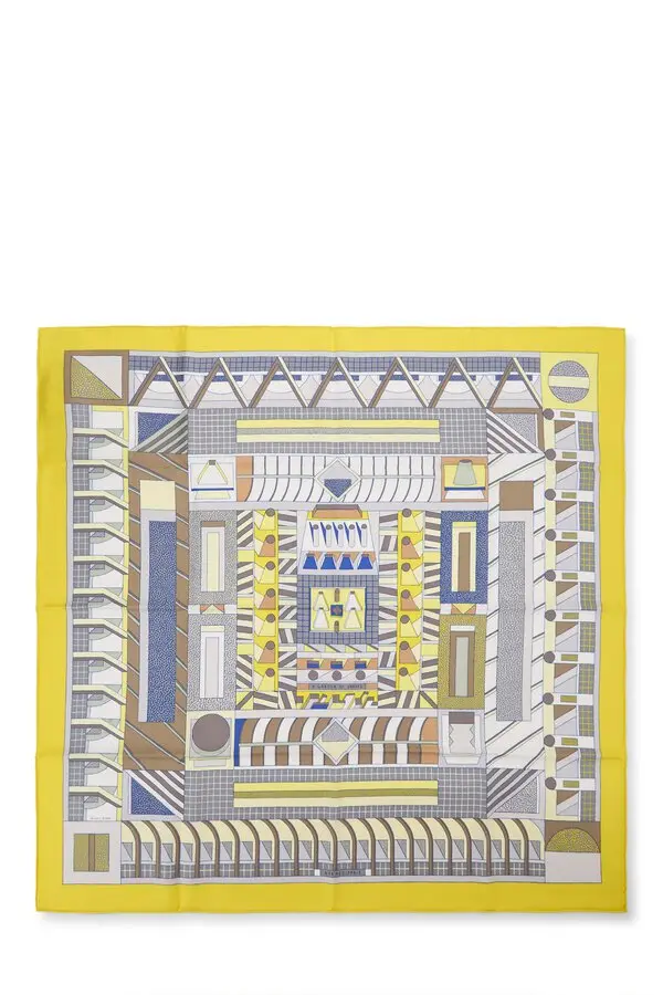 Hermès Multicolor 'a Garden Of Shapes' Silk Scarf 90 - Yellow