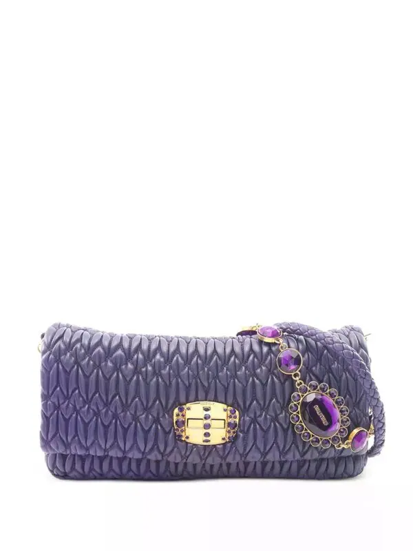 Miu Miu 2010s Nappa Crystal Matelassé Clutch Bag - Purple