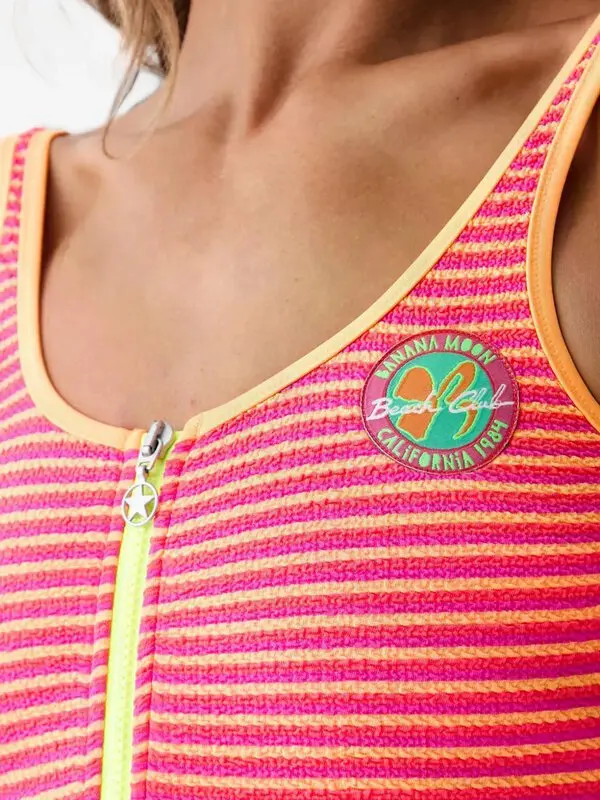 BANANA MOON Striped Zip-front Swimsuit - Pink