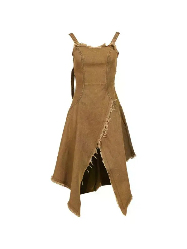 VIVAMUS Frayed-edge Open-back Denim Midi Dress