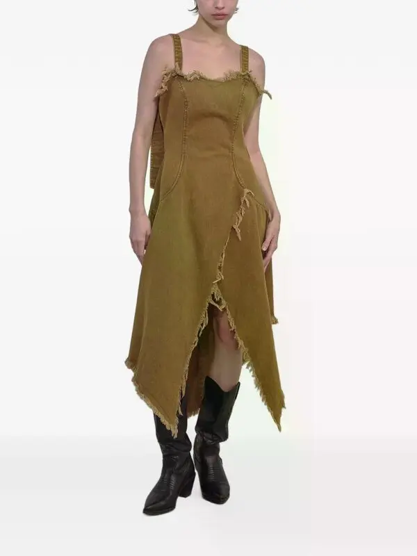 VIVAMUS Frayed-edge Open-back Denim Midi Dress