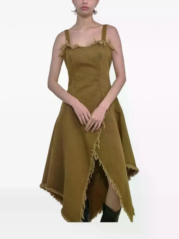 VIVAMUS Frayed-edge Open-back Denim Midi Dress