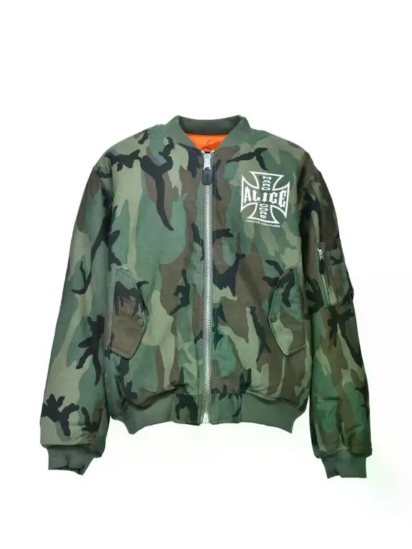 ALICE HOLLYWOOD Camouflage Print Logo Bomber Jacket