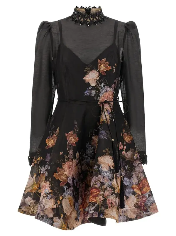 Zimmermann Embellished Linen-silk Floral Mini Dress - Multicolor