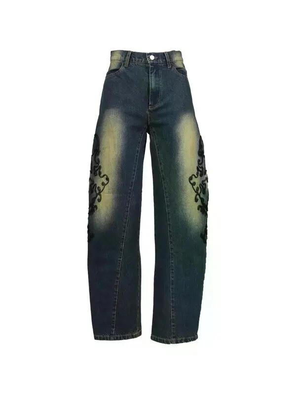VIVAMUS Embroidered Faded Jeans
