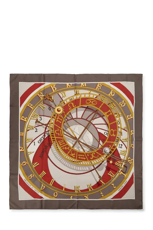 Hermès Multicolor 'mecanique Du Temps' Silk Scarf 90 - Grey