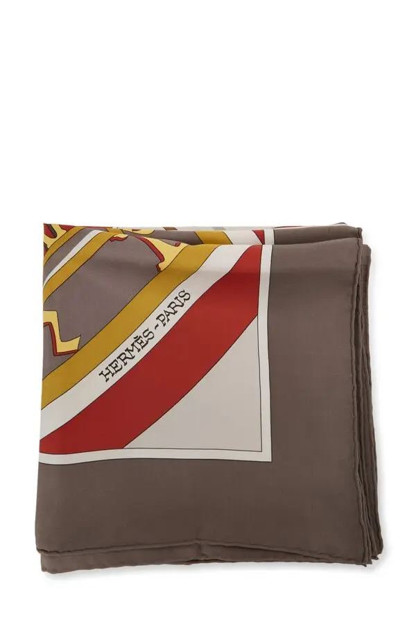 Hermès Multicolor 'mecanique Du Temps' Silk Scarf 90 - Grey
