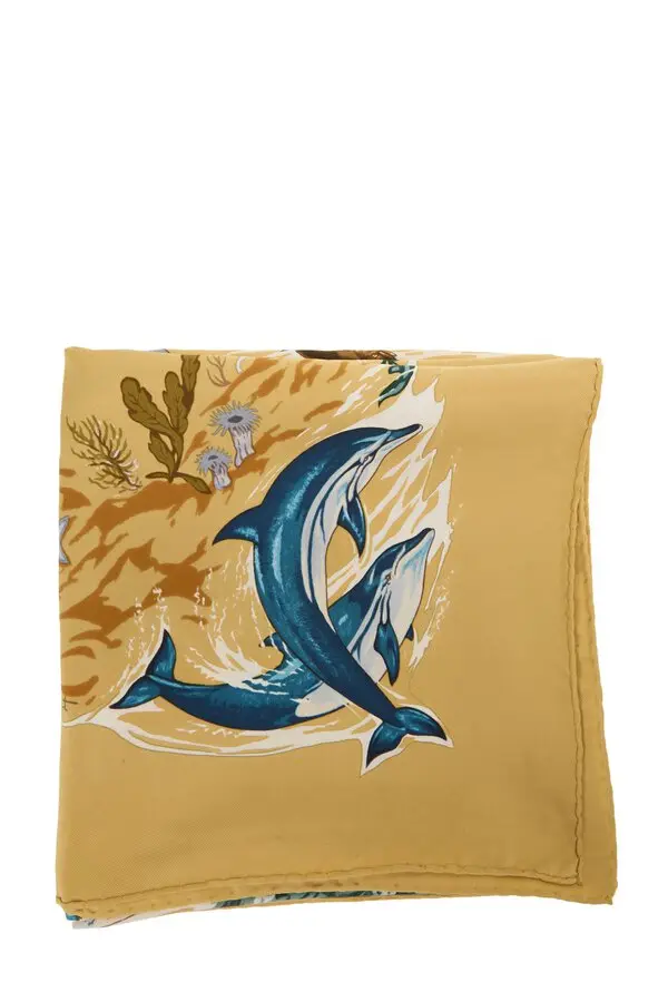 Hermès Multicolor 'la Vie Precieuse De La Mediterranee' Silk Scarf 90 - Beige