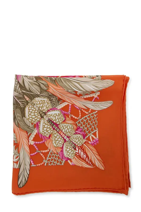 Hermès Multicolor 'danse Pacifique' Silk Scarf 90 - Orange
