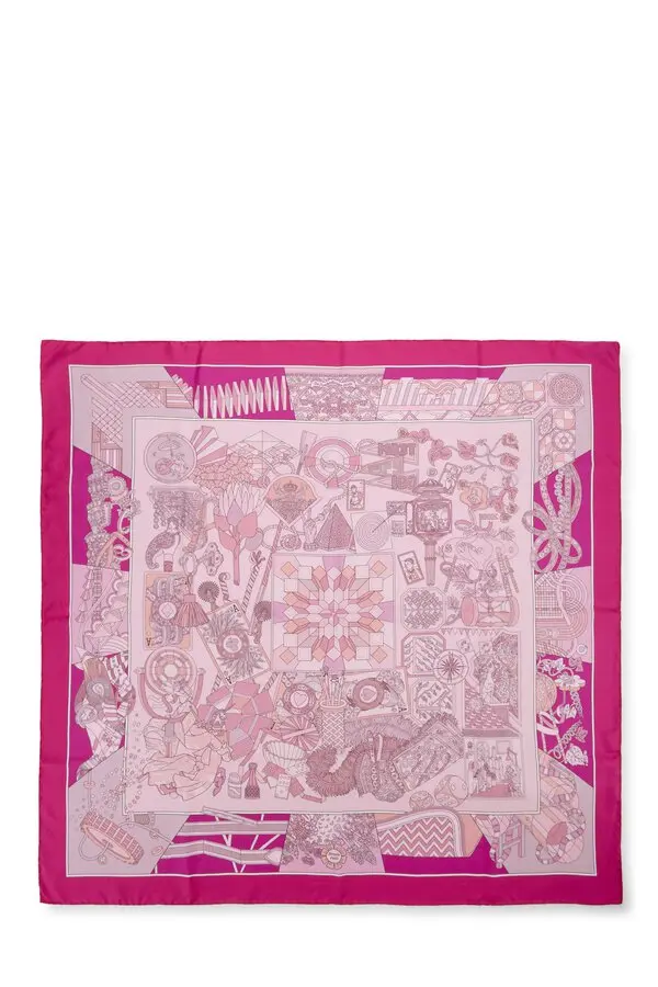 Hermès Pink & Multicolor 'de L'ombrelle Aux Duels' Silk Scarf 90 - Red