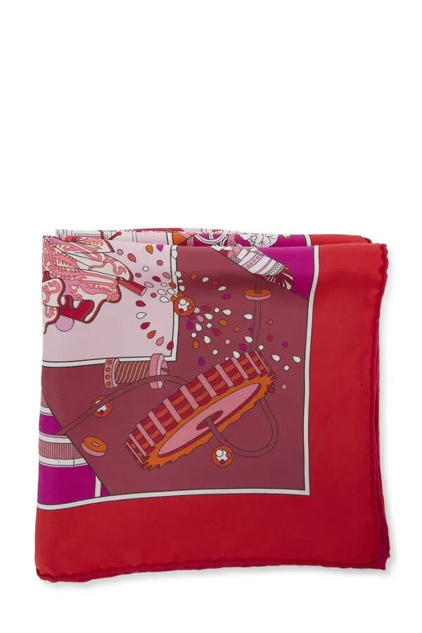 Hermès Pink & Multicolor 'de L'ombrelle Aux Duels' Silk Scarf 90 - Red