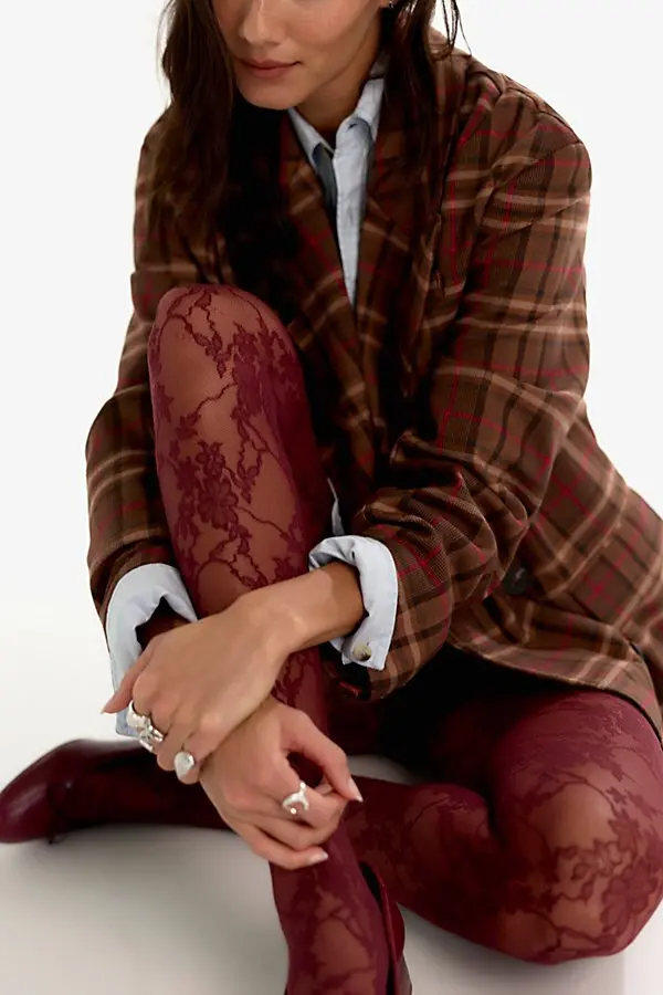 Swedish Stockings Lena Lace Tights - Wine