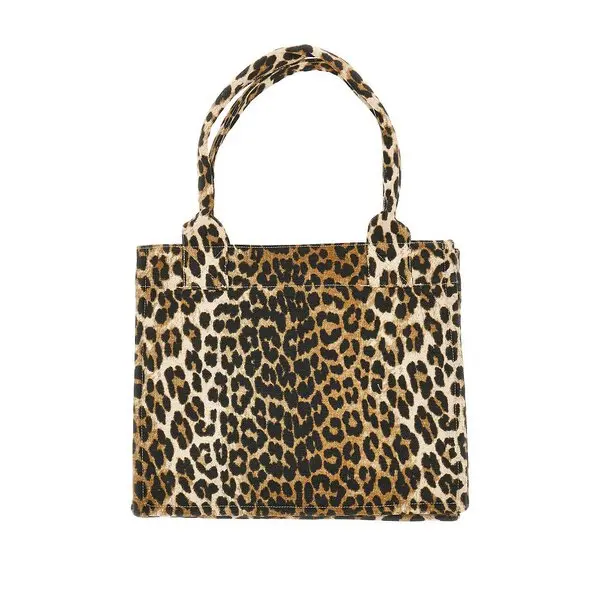 GANNI Leopard Canvas Large Tote Bag