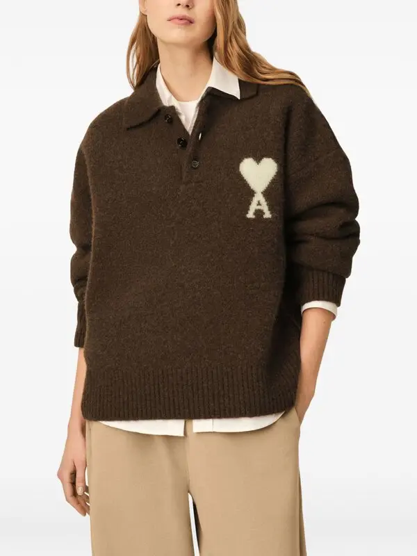 AMI Paris De Coeur Wool Polo Sweater